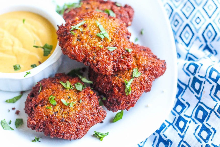 'Complexion' Blackeyed Pea Falafel Cakes with Spicy Tahini Sauce Recipe